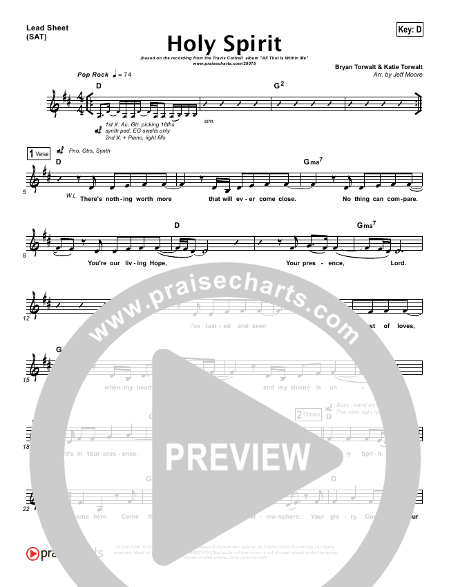 Holy Spirit Sheet Music PDF (Travis Cottrell) - PraiseCharts