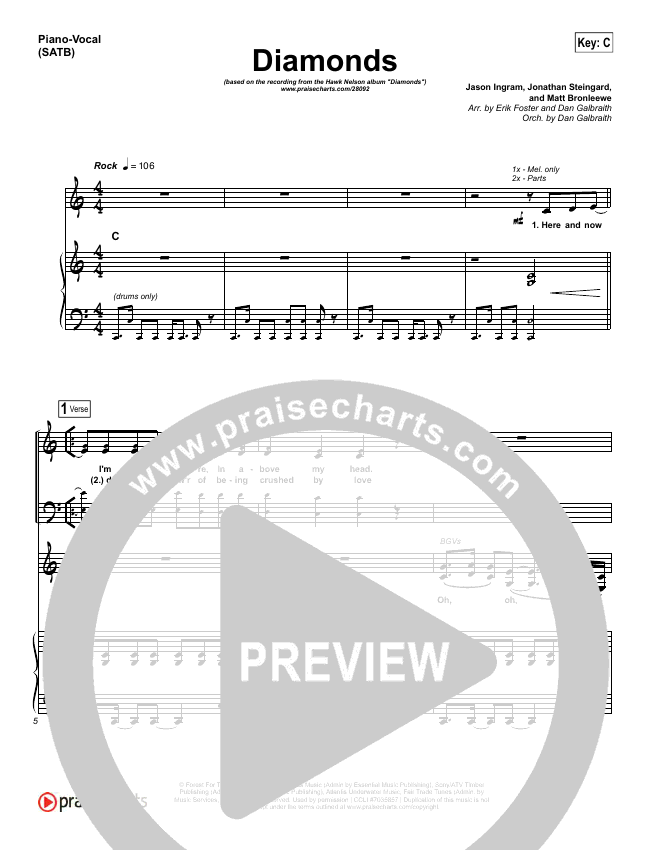 Diamonds Sheet Music (Hawk Nelson) - PraiseCharts