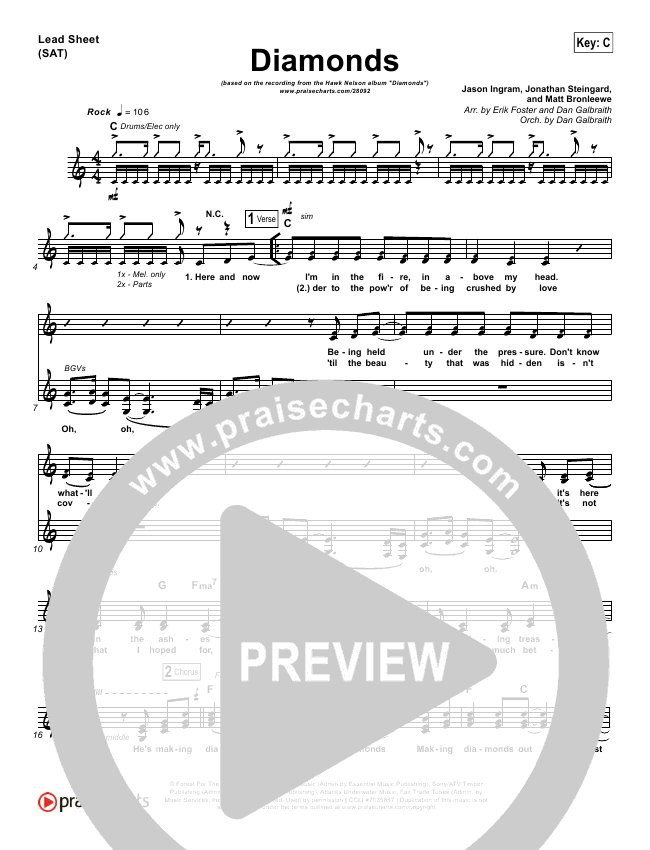Diamonds Sheet Music PDF (Hawk Nelson) - PraiseCharts