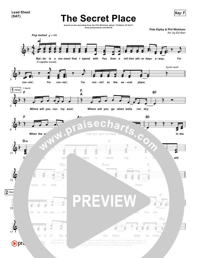 The Secret Place Sheet Music PDF (Phil Wickham / Madison Cunningham ...