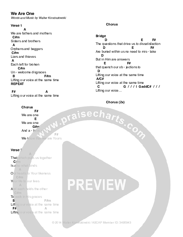 We Are One Chords PDF (Walter Kondratowski) - PraiseCharts