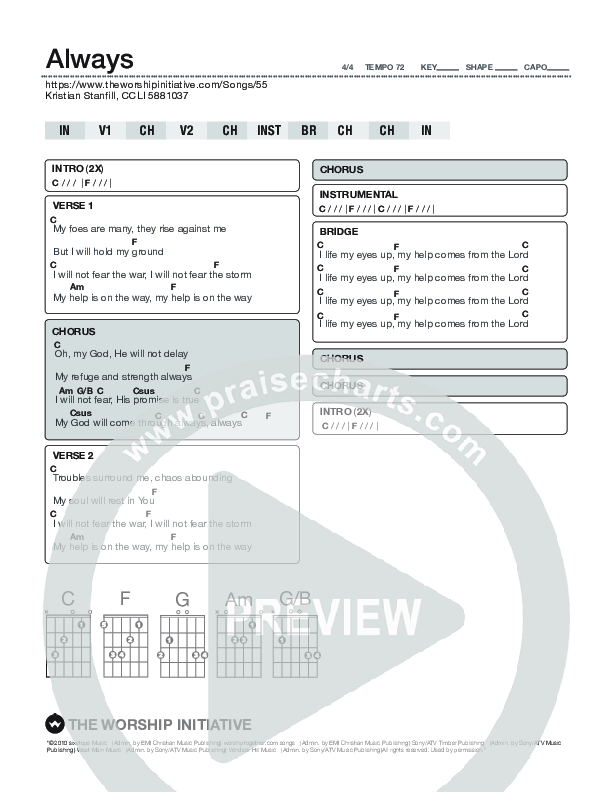Always Chords PDF (Shane & Shane / The Worship Initiative) - PraiseCharts