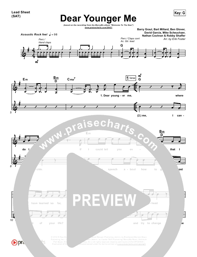 Dear Younger Me Sheet Music PDF (MercyMe) - PraiseCharts