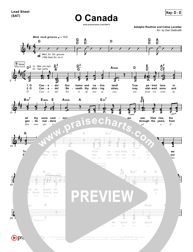 O Canada Sheet Music PDF (PraiseCharts Band) - PraiseCharts