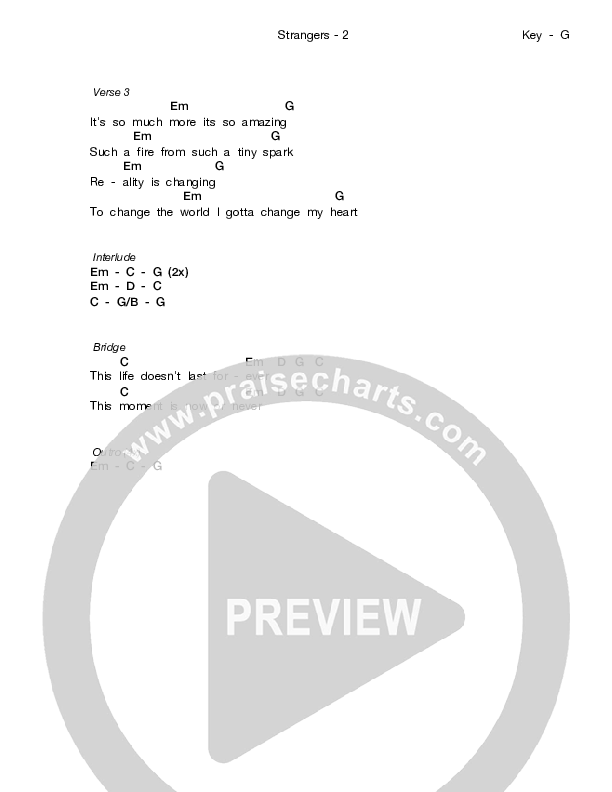 Strangers Chords PDF (Love & The Outcome) - PraiseCharts