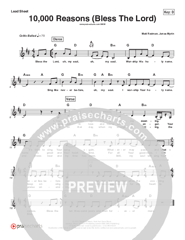 10 000 Reasons Bless The Lord Simplified Sheet Music Pdf Matt