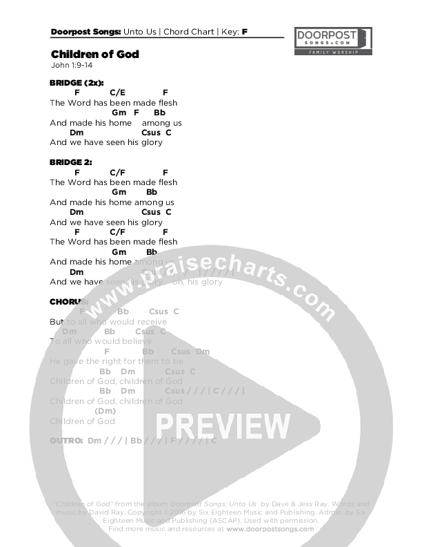 Children Of God Chords PDF (Doorpost Songs / Dave and Jess Ray ...