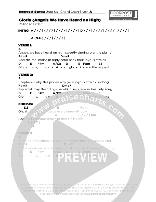 Gloria (Angels We Have Heard on High) Chords PDF (Doorpost Songs / Dave ...