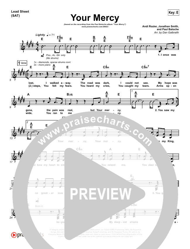 Your Mercy Sheet Music PDF (Paul Baloche) - PraiseCharts