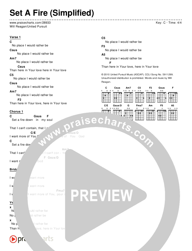 Set A Fire (Simplified) Chords PDF (Will Reagan / United Pursuit ...