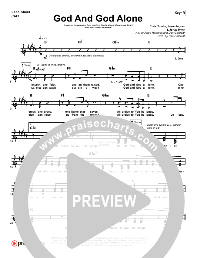 God And God Alone Sheet Music PDF (Chris Tomlin) - PraiseCharts