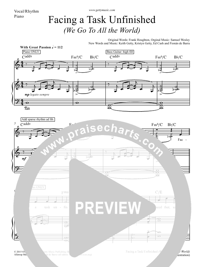 Facing A Task Unfinished (Version 2) Lead Sheet & Piano/Vocal - Keith ...
