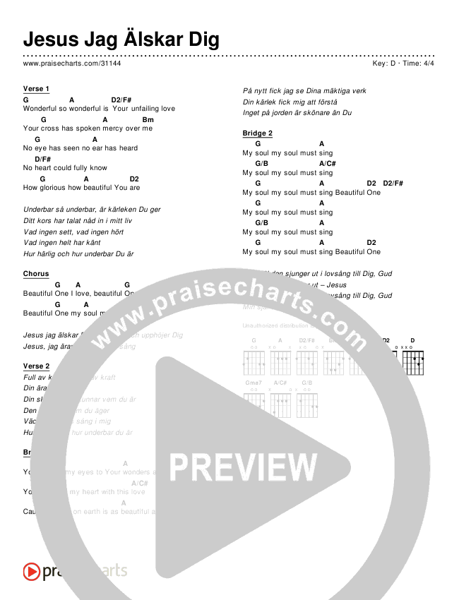 Jesus Jag Älskar Dig (Simplified) Chords PDF () - PraiseCharts