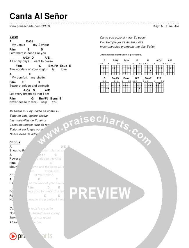 Canta Al Señor (Shout To The Lord) (Simplified) Chords PDF ...