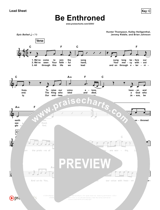 Be Enthroned (Simplified) Sheet Music PDF (Bethel Music / Jeremy Riddle ...