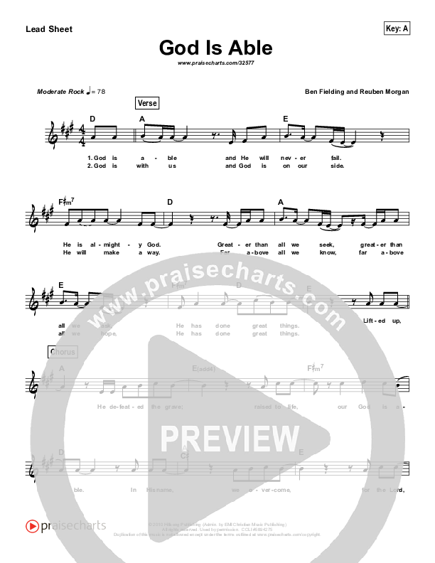 God Is Able (Simplified) Sheet Music PDF (Hillsong Worship) - PraiseCharts