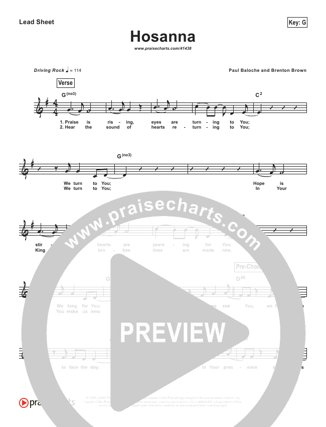 Hosanna (Praise Is Rising) (Simplified) Sheet Music PDF (Paul Baloche ...