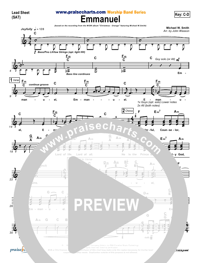 Emmanuel Sheet Music (Michael W. Smith) - PraiseCharts