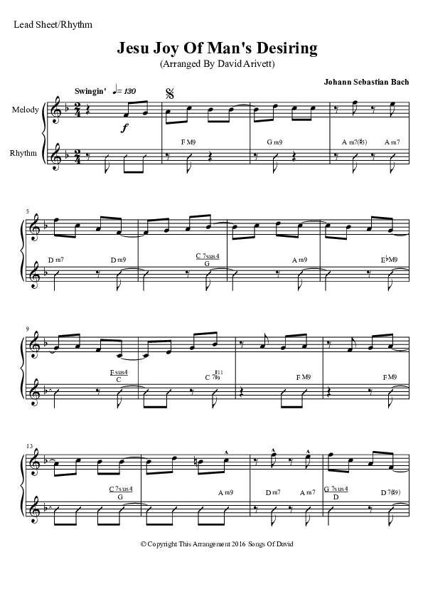 Jesu Joy Of Man's Desiring (Instrumental) Sheet Music PDF (David ...