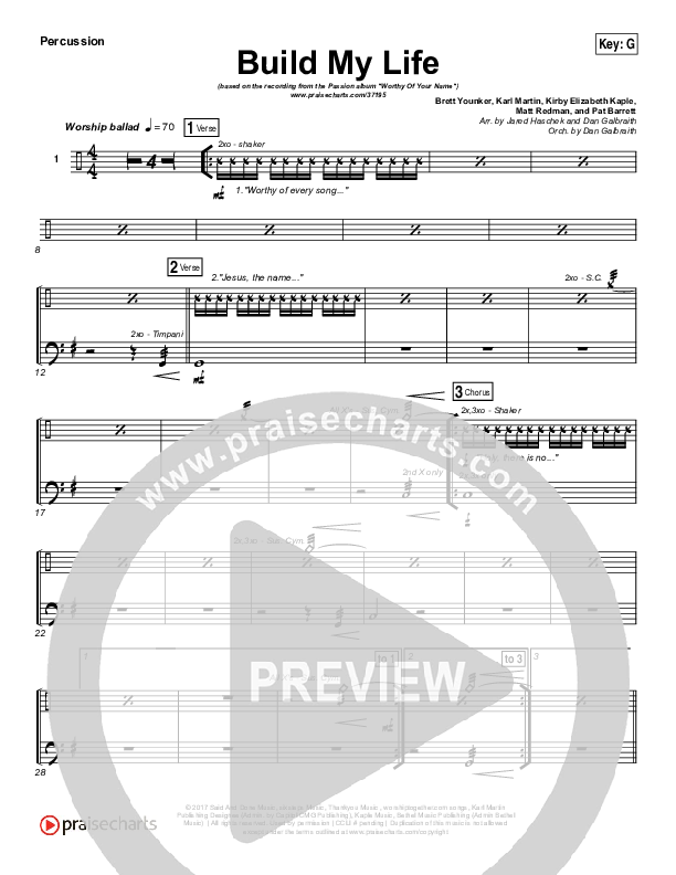 Build My Life Percussion Sheet Music PDF (Passion / Brett Younker) - PraiseCharts