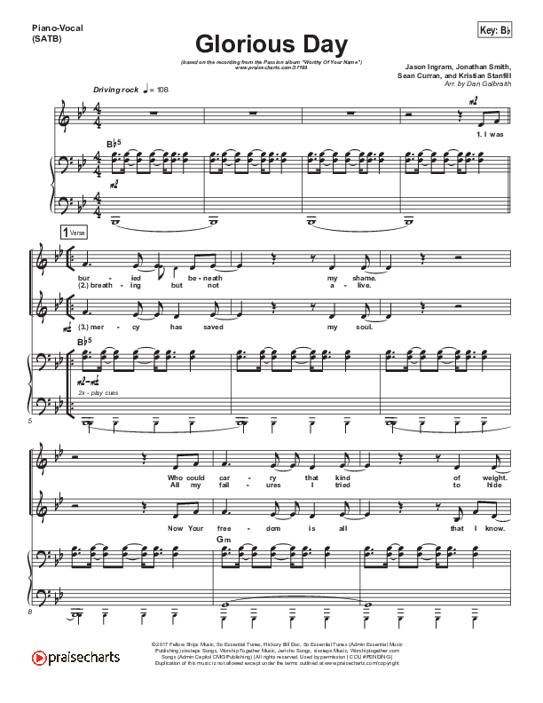 Glorious Day Sheet Music PDF (Passion / Kristian Stanfill) - PraiseCharts