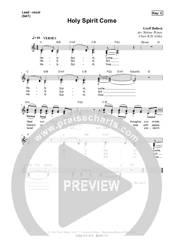 Holy Spirit Come Sheet Music PDF (Dennis Prince / Nolene Prince) - PraiseCharts