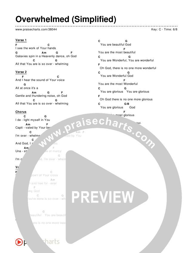 Overwhelmed (Simplified) Chords PDF () - PraiseCharts