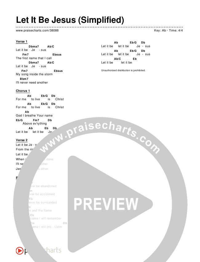 Let It Be Jesus (Simplified) Chords PDF () - PraiseCharts
