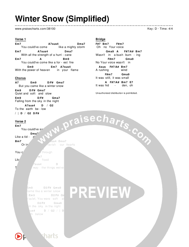 Winter Snow (Simplified) Chords PDF () - PraiseCharts