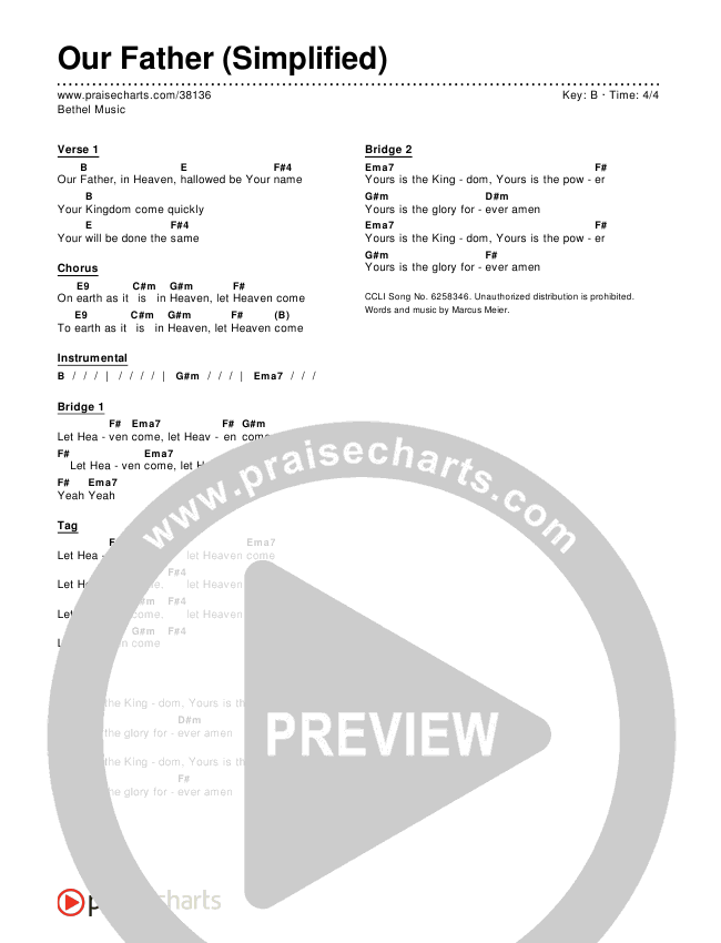 Our Father (Simplified) Chords PDF (Bethel Music) - PraiseCharts