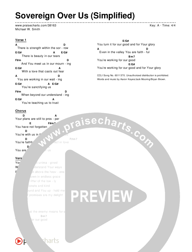 Sovereign Over Us (Simplified) Chords PDF () - PraiseCharts