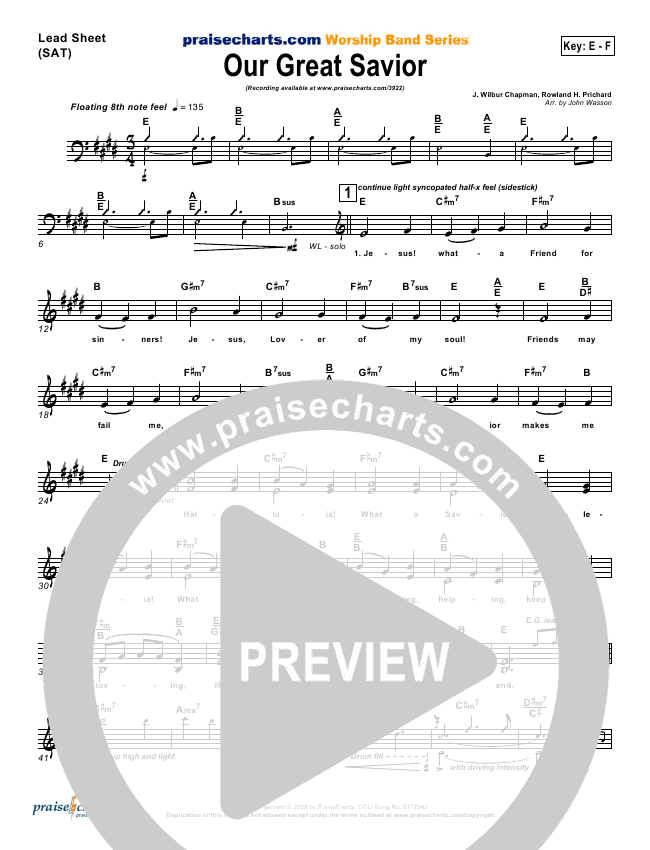 Our Great Savior Sheet Music PDF (PraiseCharts Band / Arr. John Wasson ...