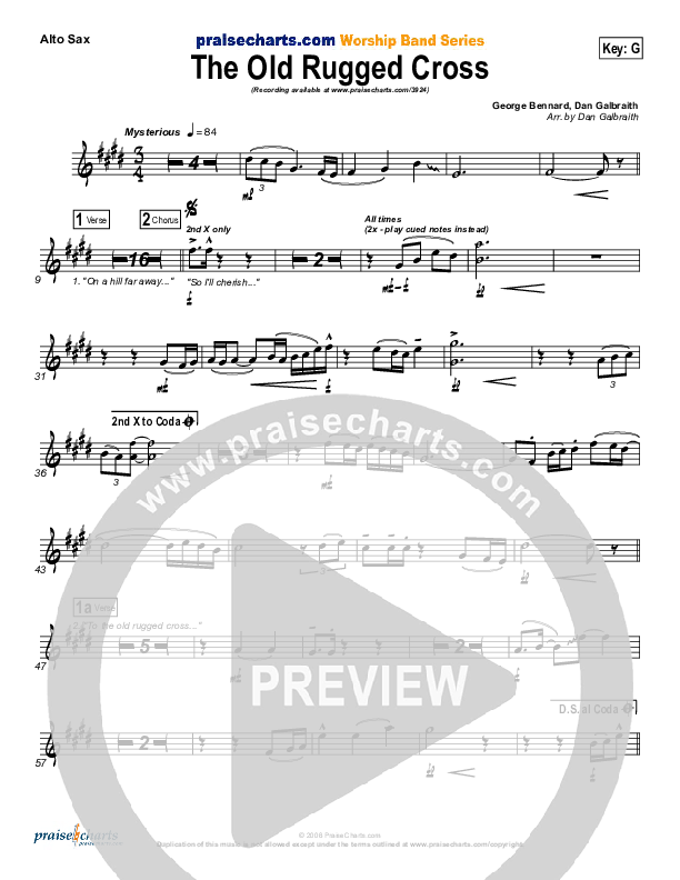 The Old Rugged Cross Alto Sax Sheet Music PDF (PraiseCharts Band / Arr. Daniel Galbraith ...