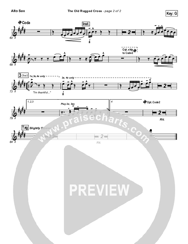 The Old Rugged Cross Alto Sax Sheet Music PDF (PraiseCharts Band / Arr. Daniel Galbraith ...