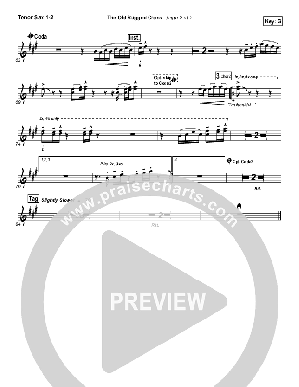 The Old Rugged Cross Tenor Sax Sheet Music PDF (PraiseCharts Band / Arr. Daniel Galbraith ...