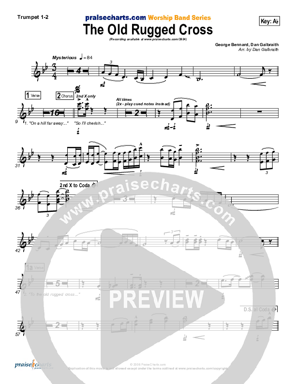 The Old Rugged Cross Trumpet Sheet Music PDF (PraiseCharts Band / Arr ...