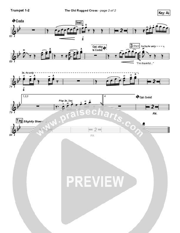 The Old Rugged Cross Trumpet Sheet Music PDF (PraiseCharts Band / Arr ...