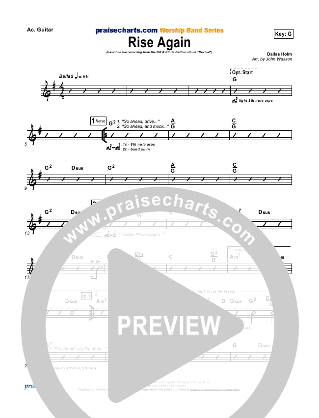 Rise Again Sheet Music PDF (Dallas Holm) - PraiseCharts