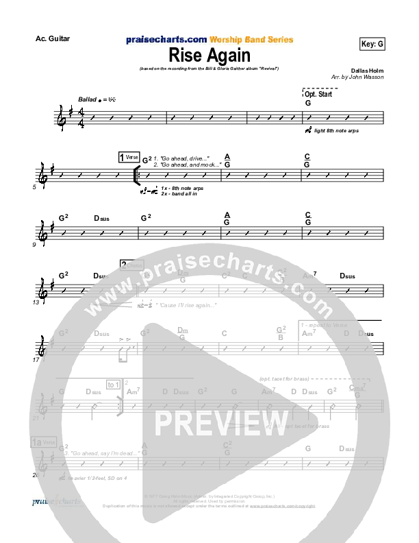 Rise Again Acoustic Guitar Sheet Music PDF (Dallas Holm) - PraiseCharts