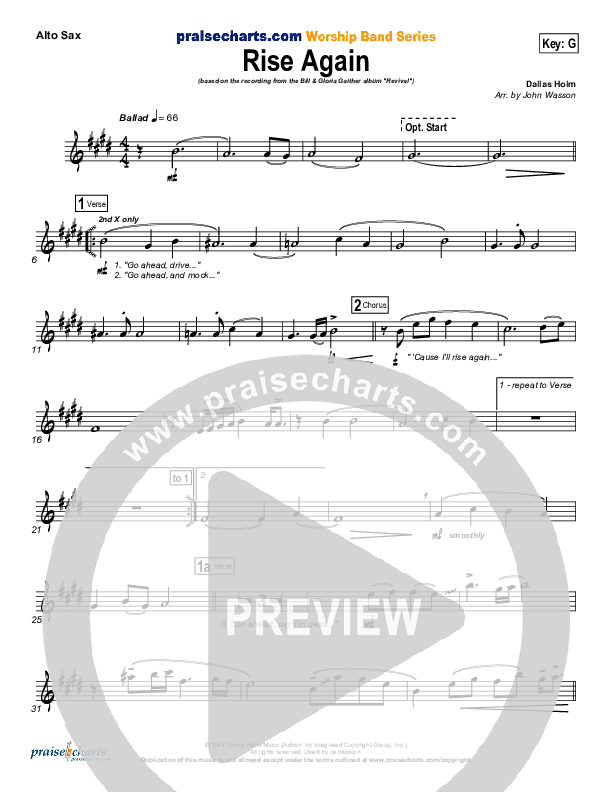Rise Again Alto Sax Sheet Music PDF (Dallas Holm) - PraiseCharts
