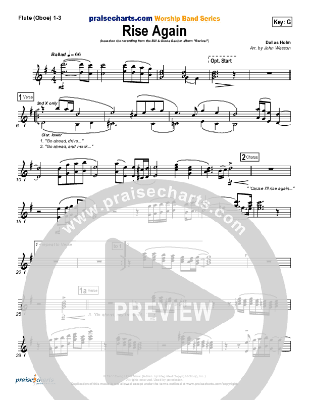 Rise Again Flute/Oboe Sheet Music PDF (Dallas Holm) - PraiseCharts