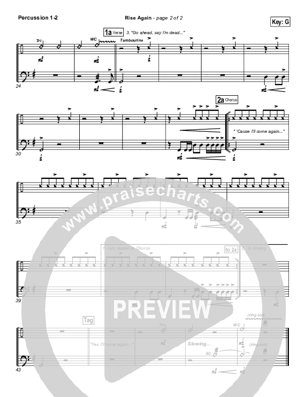 Rise Again Percussion Sheet Music PDF (Dallas Holm) - PraiseCharts