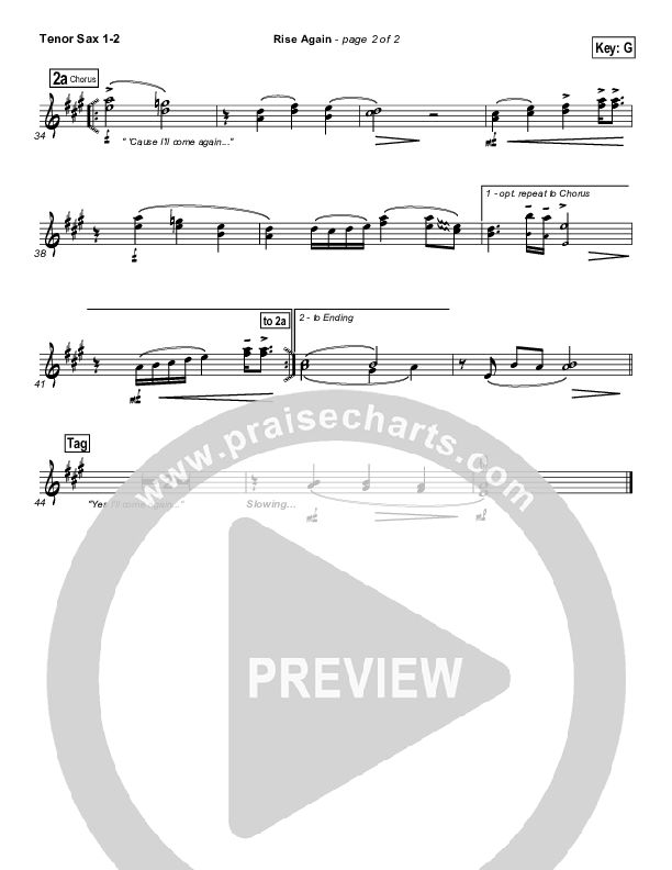 Rise Again Tenor Sax Sheet Music PDF (Dallas Holm) - PraiseCharts