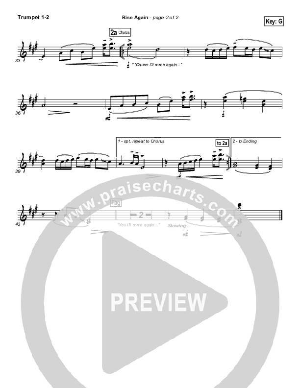 Rise Again Trumpet Sheet Music PDF (Dallas Holm) - PraiseCharts