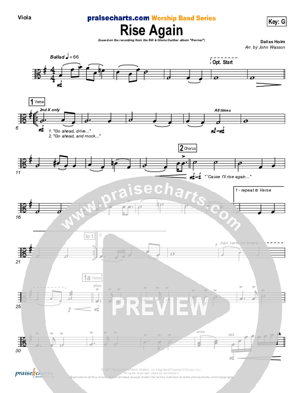 Rise Again Viola Sheet Music PDF (Dallas Holm) - PraiseCharts