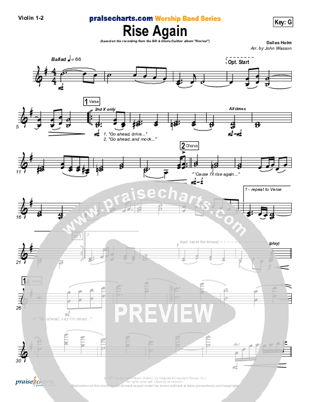Rise Again Violin Sheet Music PDF (Dallas Holm) - PraiseCharts