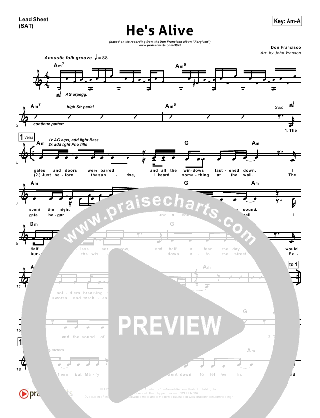 He's Alive Sheet Music PDF (Don Francisco) - PraiseCharts