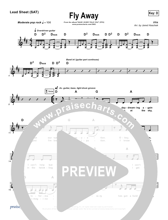 Fly Away Sheet Music PDF (FFH) - PraiseCharts