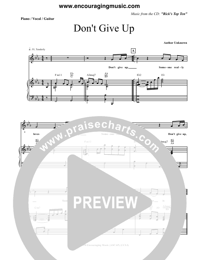Don't Give Up Sheet Music PDF (Rick Muchow) - PraiseCharts
