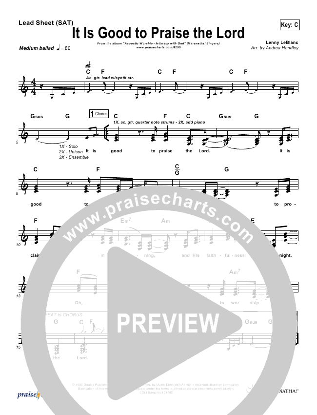 It Is Good To Praise The Lord Sheet Music PDF (Maranatha Singers ...